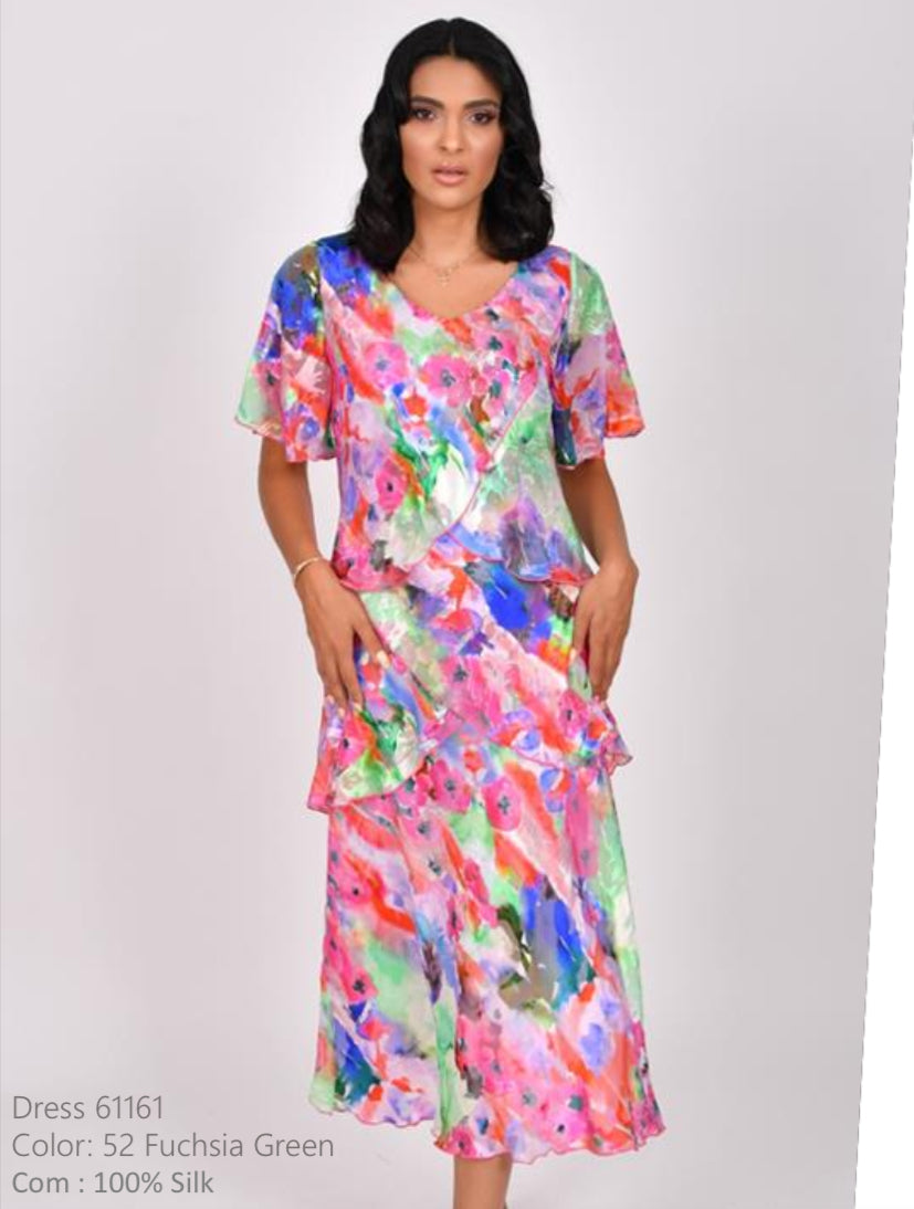 Fuchsia and Green Silk Dress - Allison SS25 – verityplum.online