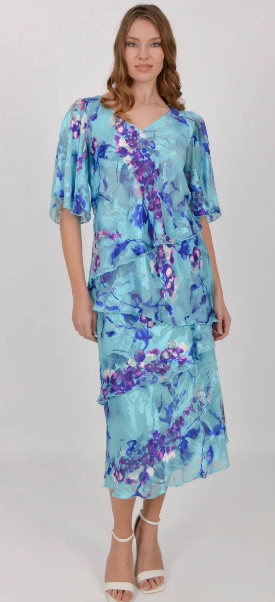 Aqua Floral Silk Dress - Allison – verityplum.online