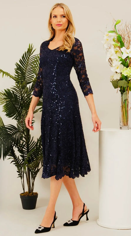 Navy Stretch Lace Sequin Dress - Glitz – verityplum.online